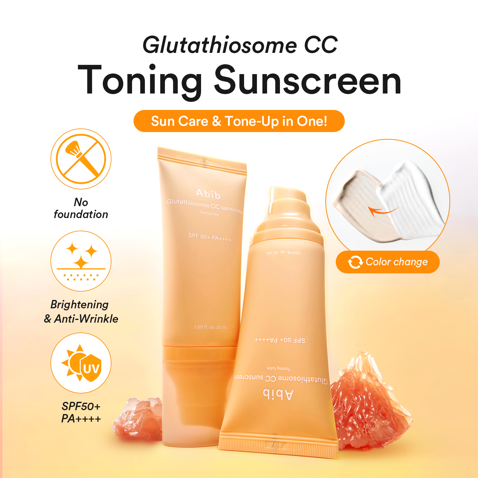 Découvrez Abib - Tube tonifiant solaire Glutathiosome CC SPF 50+ PA++++ - 50ml | STYLEVANA